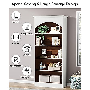 Tribesigns 5-Shelf White Bookcase and Bookshelf, 70.9'' Tall Bookcase with 5-Tier Storage Shelves, Vintage Free-Standing Library Bookshelf Shelving Unit for Living Room, Home Office (White & Oak)