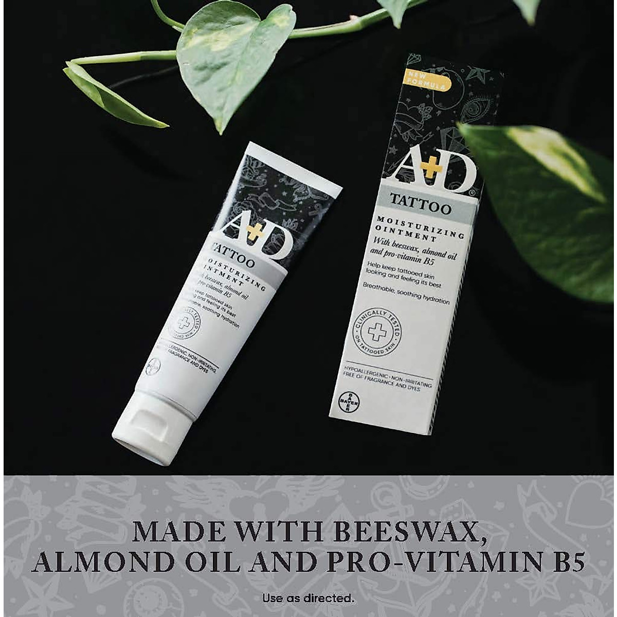 A+D Tattoo Skin Moisturizing Ointment, Skin Moisturizer with Beeswax, Almond Oil and Pro- Vitamin B5-3.5 Oz Tube