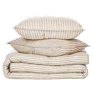 Nate Home by Nate Berkus All-Season Cotton Percale Painted Stripe Quilt 3 Piece Quilt Set, Comfortable Bedding from mDesign, King, Includes 1 Quilt, 2 Pillow Shams - Pearl/Fossil (Beige/Taupe)