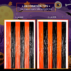 LOLStar 3 Pack Orange Black Photo Booth Props 3.3 X 6.6 ft Halloween Foil Fringe Curtains Halloween Party Photo Backdrop Streamers Backdrop for Birthday Anniversary Party Halloween Party Decoration