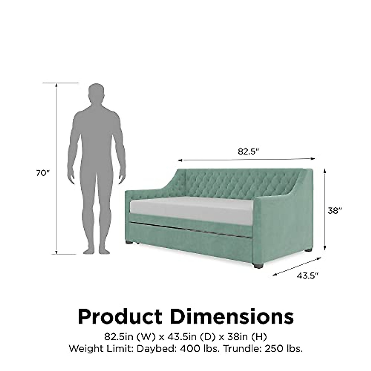 Little Seeds Ambrosia Diamond Tufted Upholstered Design Daybed and Trundle Set, Twin Size Frame, Teal