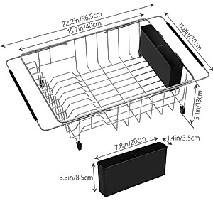 ARCCI Expandable Dish Drying Rack Over The Sink, Large Capacity Sink Dish Rack Drainer Plate Organizer Shelf with Stainless Steel Utensil Holder, Dish Drainer Rack for Kitchen Counter, Inside Sink