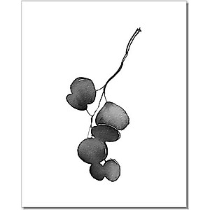 Black And White Wall Art - Eucalyptus Leaves - Botanical Art Prints - Minimalist Pictures - Set of 3-8x10 - Unframed