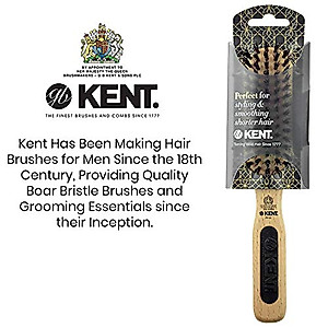 KENT PF06 Natural Wood Boar Bristle Hair Brush - Straightening Brush and Styling Brush for Short to Medium Length Hair - Natural Bristle Hair Brush, Travel Hair Brush, and Smoothing Brush