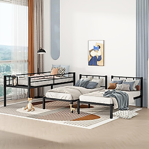Harper & Bright Designs Metal Triple Bunk Beds for 3, Bunk Bed Twin Over Twin & Twin Size, 3 Bed Bunk Beds for Kids, Teens,Can be Separated into 3 Twin Beds, Black