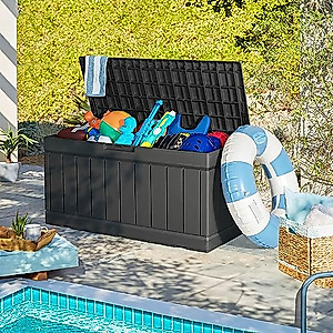 Homall 85 Gallon Large Resin Deck Box Waterproof Outdoor Storage with Padlock Indoor Outdoor Organization and Storage Container for Patio Furniture Cushions, Pool Toys, Garden Tools (Black)