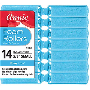Annie Salon Style Small Foam Hair Rollers - 5/8" Blue - 14 Piece Set - Soft Heat-less Hair Curling Tools