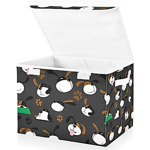 DOMIKING Funny Dog Paw Large Storage Bin with Lid Collapsible Shelf Baskets Box with Handles Toys Organizer for Nursery Drawer Shelves Cabinet