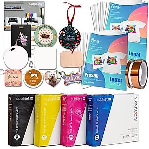 Sawgrass UHD Virtuoso SG500 Sublimation Printer Starter Bundle with Inks, 300 Sheets of Sublimation Paper, Tape, & Blanks