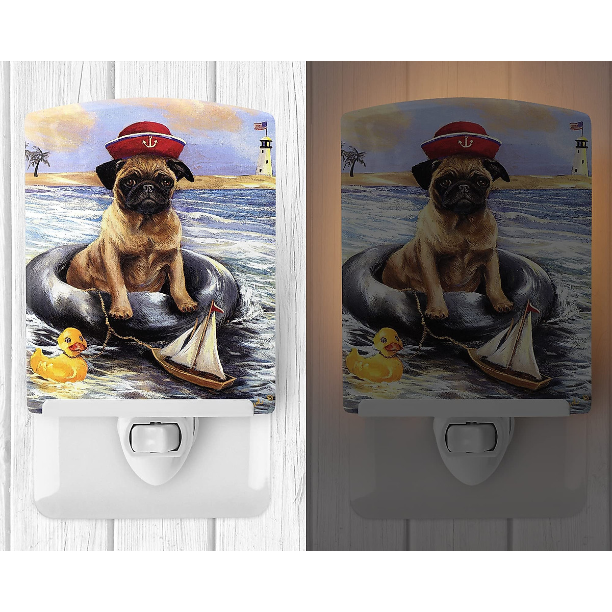 Caroline's Treasures PPP3153CNL Pug Ahoy Sailor Ceramic Night Light Compact, UL-Certified, Ideal for Bedroom, Bathroom, Nursery, Hallway, Kitchen, 6x4x3, Multicolor