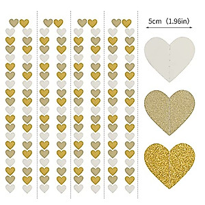 White-Gold Champagne Party-Decorations Heart Streamers Garland - 52Ft Christmas Wedding Engagement Hanging Paper Banner,Bachelorette Neutral Baby Bridal Shower Decor Banners Lasting Surprise