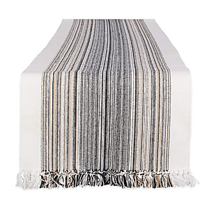 DII Everyday Collection Fringed Stripe Tabletop, Table Runner, 14x72, Black