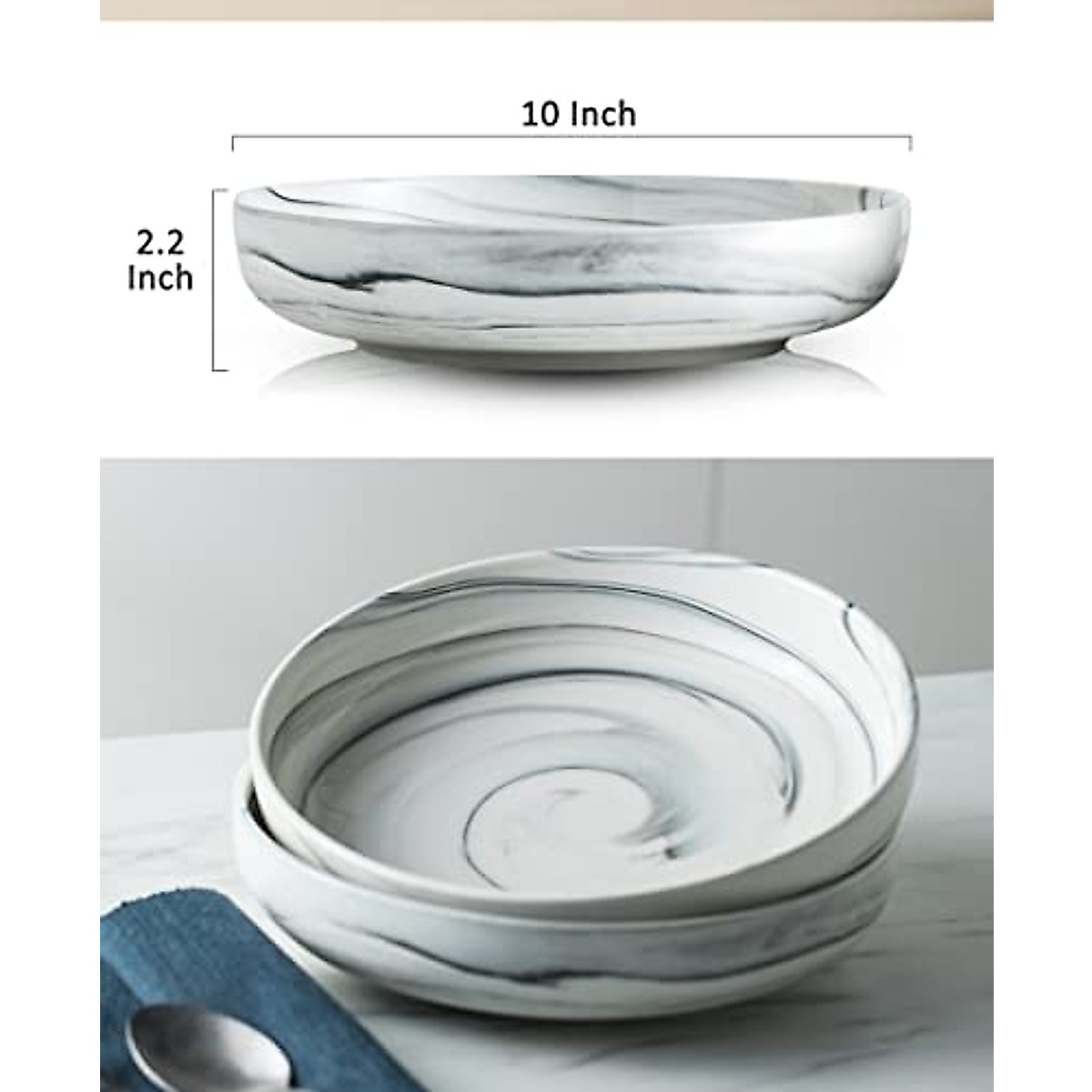 LYEOBOH Porcelain Serving Bowls, Salad Pasta Bowls for Kitchen, Stackable Bowl Set of 2 for Entertaining Thanksgiving Christmas, Ceramic Dinner Bowl, 10 inch, Gray