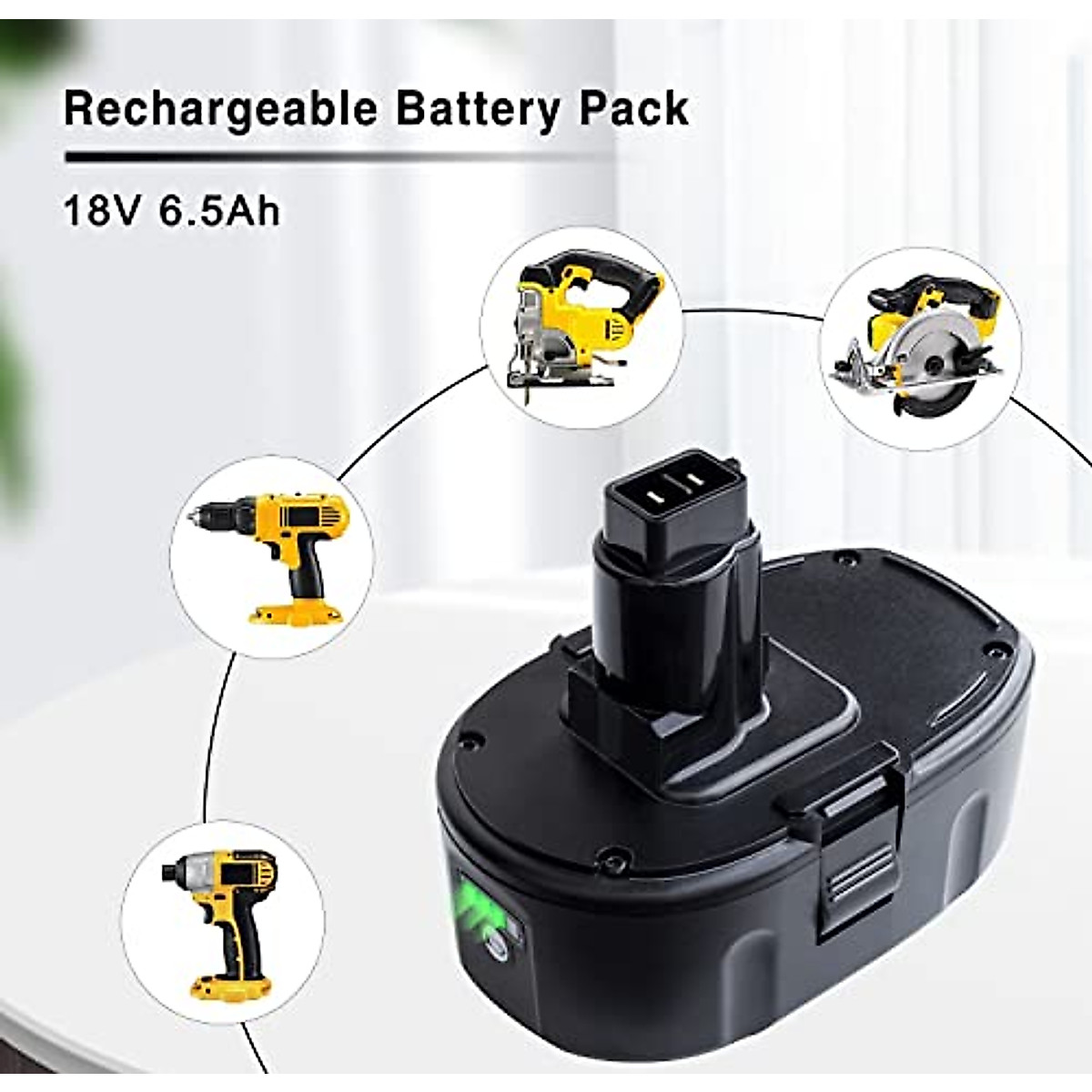 DTK 2Pack 6.5Ah Lithium-Ion Battery Replacement for Dewalt 18V XRP Ni-Cad DC9096 DC9098 DC9099 DE9039 DE9095 DE9096 DE9098 DW9095 DW9096 DW9098 DE9503