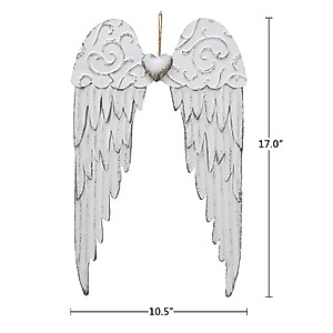 E-view Metal Angel Wings Plaques with Heart - Decorative Angel Wing Sculptures Hanging Wall Art Antique Decor for Home Bedroom (1 Piece)