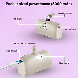 Bangcheer Portable Charger 5000mAh Upgrade Power Bank Fast Charging and PD 10W Input Small Docking Battery with LED Display & LED Fill Light Compatible with iPhone/Airpods (Apricot)
