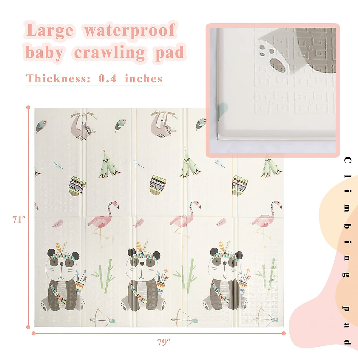 Baby Playmat for Crawling,0.6in Thick Extra Large Foldable Play Mat for Baby, Waterproof Non Toxic Anti-Slip Reversible Foam Playmat for Toddlers Kids(79 * 71 * 0.6)