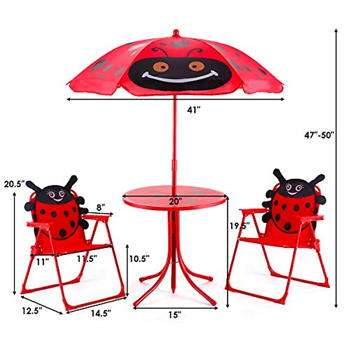 Costzon Kids Table and 2 Chair Set, Ladybug Folding Picnic Table Set with Removable Umbrella for Indoor Outdoor Garden Patio, Gift for Children Boys & Girls