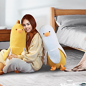 FIONOUT Banana Duck Plush, Cute Stuffed Animal, Funny Pillow Toy for Girls & Boys, White, 50CM/19.6 in
