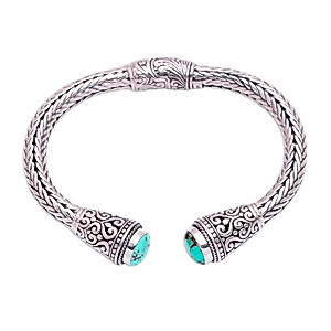 NOVICA Artisan Handmade Turquoise Cuff Bracelet Sterling Silver from Bali Natural Blue Tone Indonesia Birthstone Balinese Traditional [bracelet 6 in L (end to End) x 0.4 in W] ' Dragon Beauty'