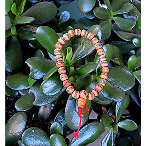 Tibetan Mala Embedded Medicine Wrist Mala for Meditation Handmade Draw String Silk Pouch Each wood bead is embedded with turquoise, coral, (Wood Guru bead)