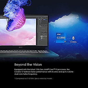 MSI Creator 17 Professional Laptop: 17.3" UHD 120Hz 100% AdobeRGB Display, Intel Core i7-11800H, NVIDIA GeForce RTX 3060, 16GB RAM, 512GB NVME SSD, Thunderbolt 4, Win10, Core Black (B11UE-471)