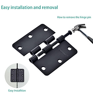 24 Pack 3.5" x 3.5" Black Door Hinges, Matte Black Door Hinges 3 1/2 Interior Door Hinges 1/4" Radius Standard Residential Bedroom Door