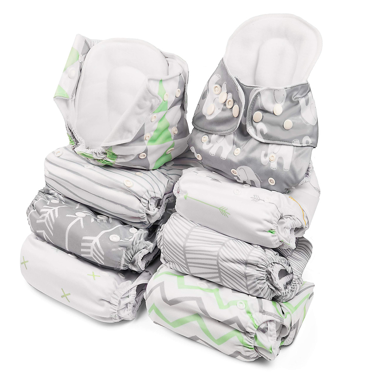 BaeBae Goods Newborn Cloth Diapers – 8 Reusable Cloth Diapers for Babies with 8 Cloth Diaper Inserts – Extra Leg Lining to Avoid Leakage - Waterproof Outside – Adjustable Size for Boys and Girls