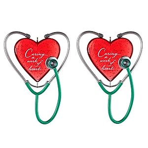 Hlsicnalm 2PCS Heart Pendant Decoration, Heart Stethoscope Caring, Heart Stethoscope Decoration Love Christmas Pendant Gift