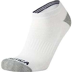 Nautica Men's Low Cut Socks - 8 Pack Comfort Cushioned Athletic Ankle Socks for Men - Casual Men's Sports Socks, Size 6-12.5, White Stripe