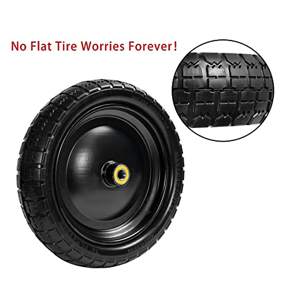 Parts Camp Gorilla Cart Wheels 13-Inch gorilla cart tires replacement 4.00-6 Flat-free Solid Tire and Wheel For Hand Trucks/Garden Carts/Wheelbarrow/Dolly-5/8"Axle Borehole 2.1"Hub offset (2 Pack)