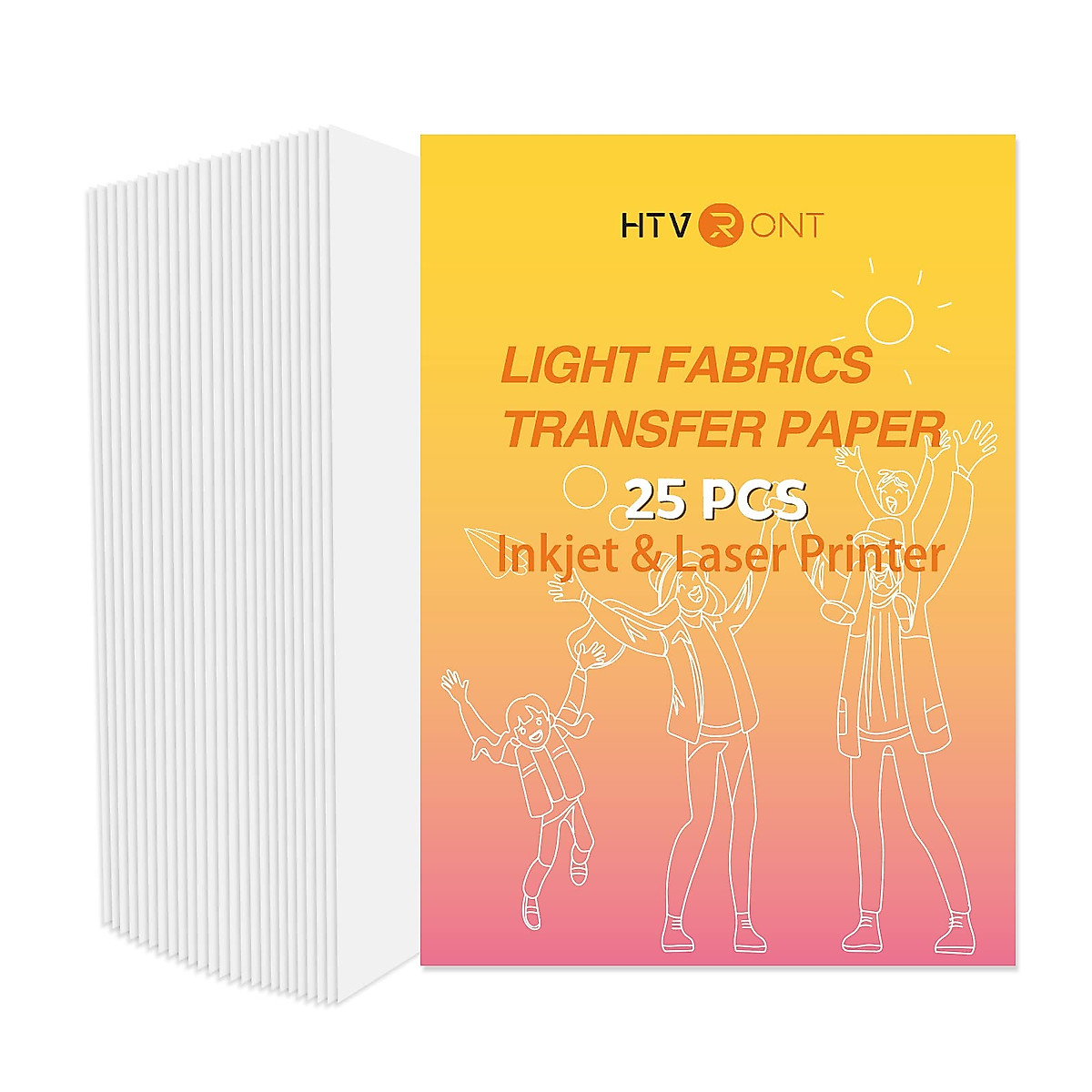 HTVRONT Heat Transfer Paper for Light T Shirts -25 Sheets 8.5x11" Iron on Transfer Paper for Inkjet & Laser Printer, Stretchable & Durable Printable Heat Transfer Vinyl, Easy to Use
