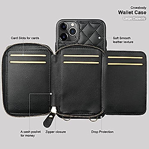 Bocasal Crossbody Wallet Case for iPhone 11 Pro Max, RFID Blocking PU Leather Zipper Handbag Purse Flip Cover, Kickstand Folio Case with Card Slots Holder Wrist Strap Lanyard 6.5 Inch (Black)