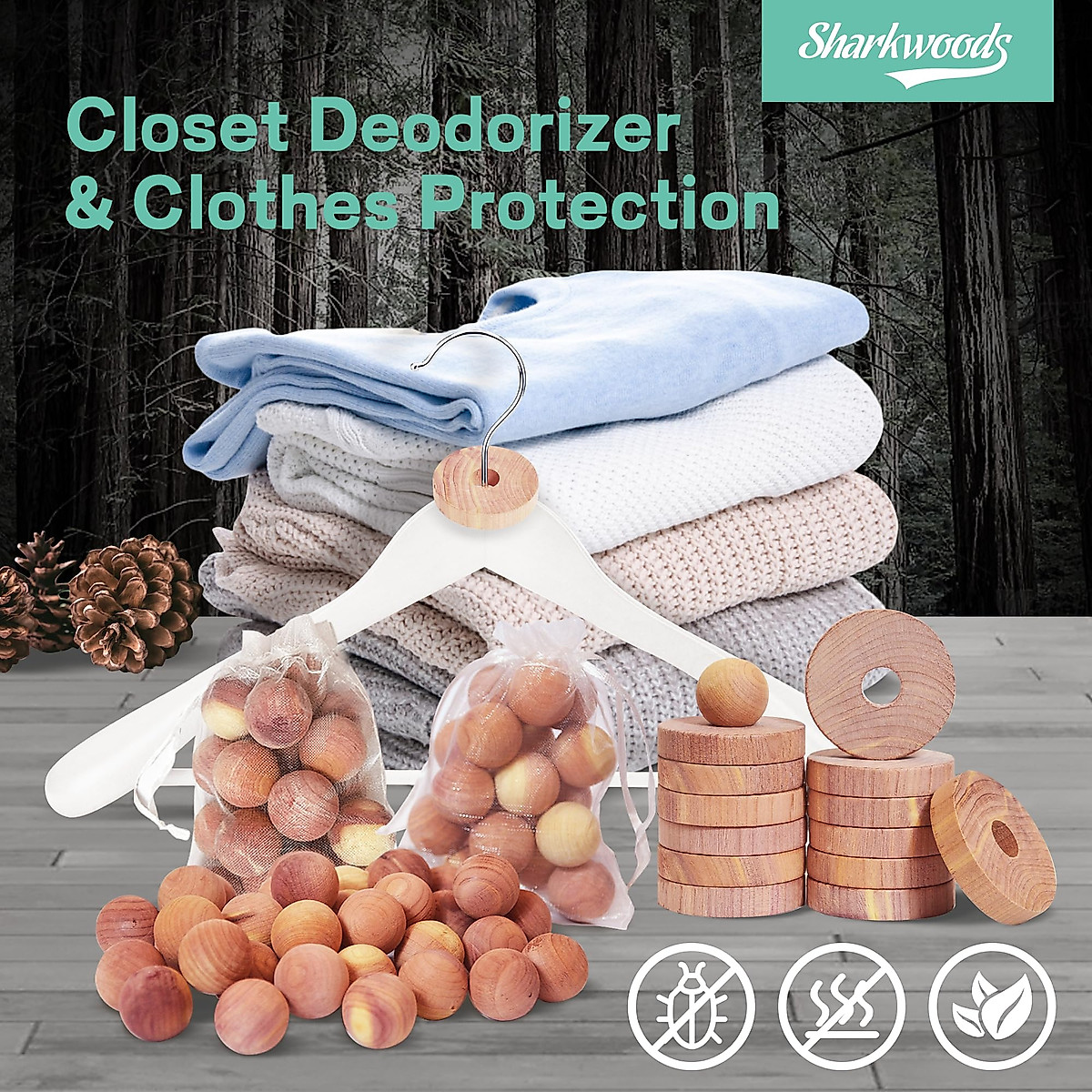 150 Cedar Blocks for Clothes Storage Cedar Variety, Cedar Rings & Cedar Balls 100% Natural Aromatic Cedar Accessories for Closets & Drawers (150 Pack-Rings & Balls)