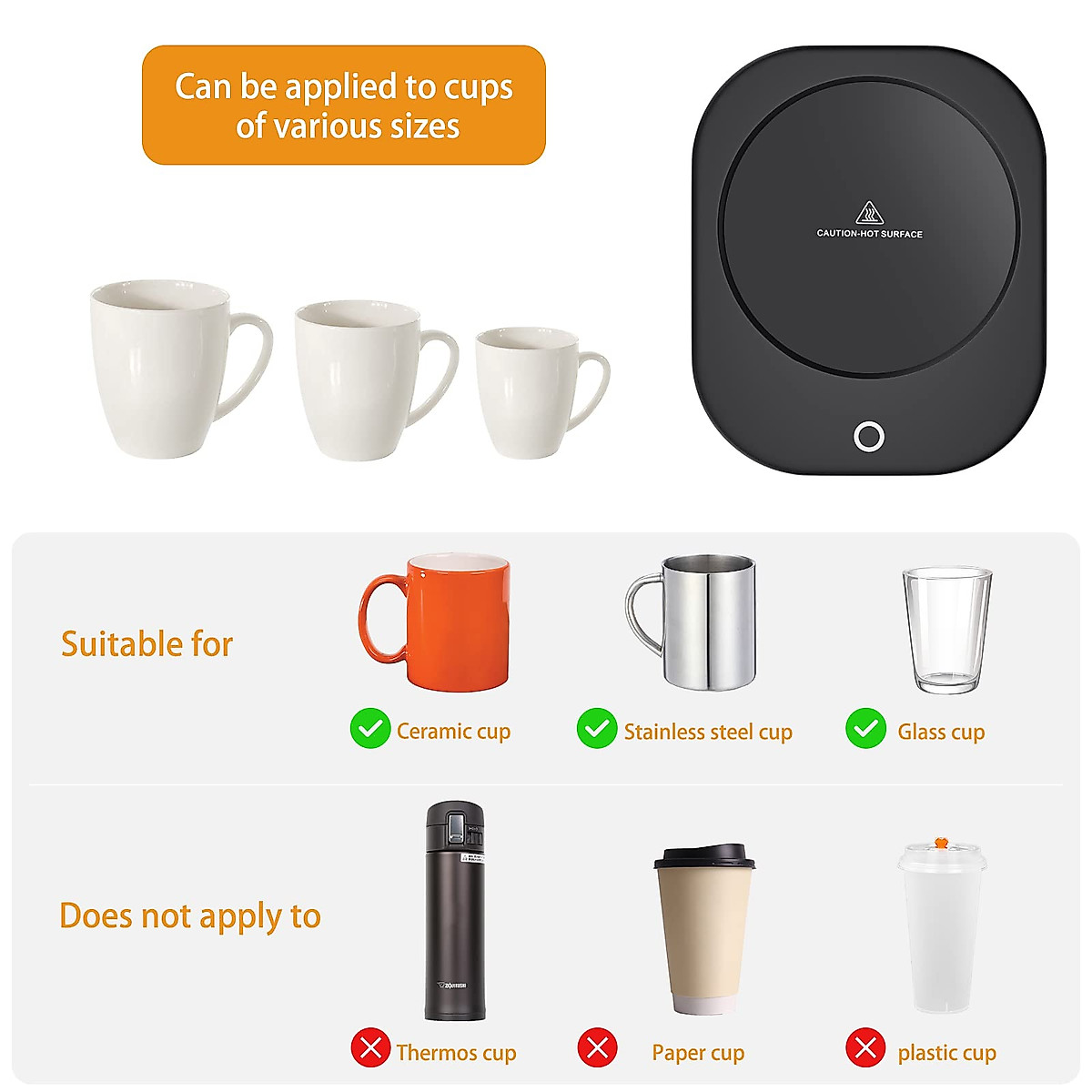 Coffee Warmer with Mug, Hooshion Automatic Shut-Off Desk Coffee Warmer, 2 Temperature Modes Coffee Cup Warmer for Heating Coffee, Drinks, Milk, Tea and Hot Chocolate