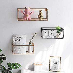 PIBM Stylish Simplicity Shelf Wall Mounted Floating Rack Shelves Iron Art Storage Storage Dorm Room Clothing Store Coffee Shop Bearing Strong,2 Colours,3 Sizes, Gold , 50.5x16x16cm