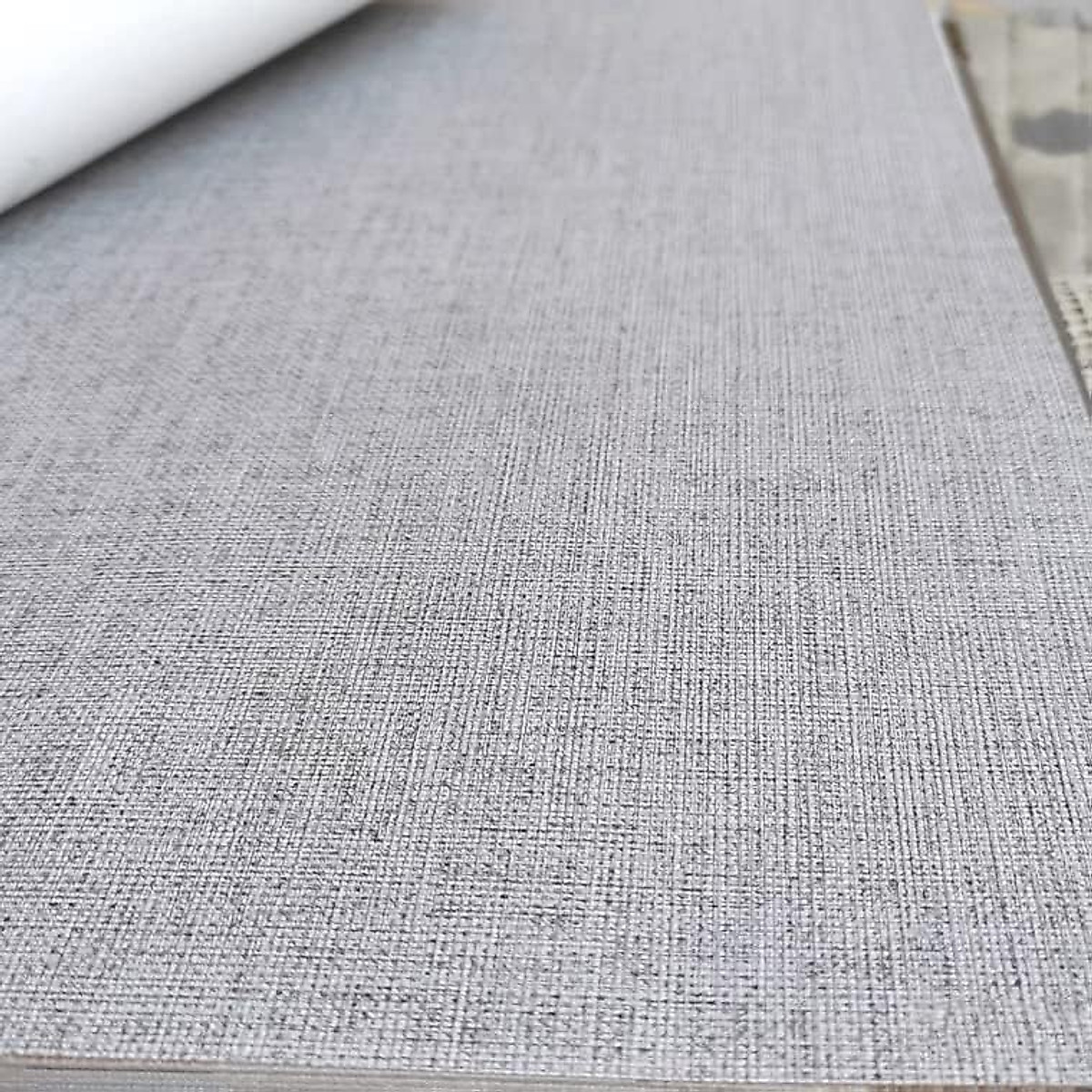 Fabric Peel and Stick Wallpaper Gray Faux Grasscloth Wallpaper Self-Adhesive 17.8” x 118” Linen Wallpaper Removable Wallpaper Embossed Textured Contact Paper Decoration Backsplash Countertop Liners