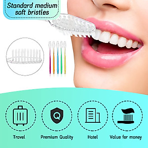 250 Pcs Disposable Toothbrushes Individually Wrapped Toothbrushes Bulk Travel Size Toothbrush Soft Bristle Tooth Brushes Set Medium Manual Packaged Toothbrushes for Adult Kid Hotel Toiletries, 5 Color