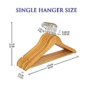 A-Quality Wooden Coat Hanger with Anti-Slip Bar,Clothes Hanger in 20 Gift Box,Suit Hanger with Stronger Rotating Hook Suitable for All Garments.