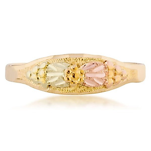 Grape Rosette Pinky Ring, 10k Yellow Gold, 12k Pink and Green Black Hills Gold Size 2.5