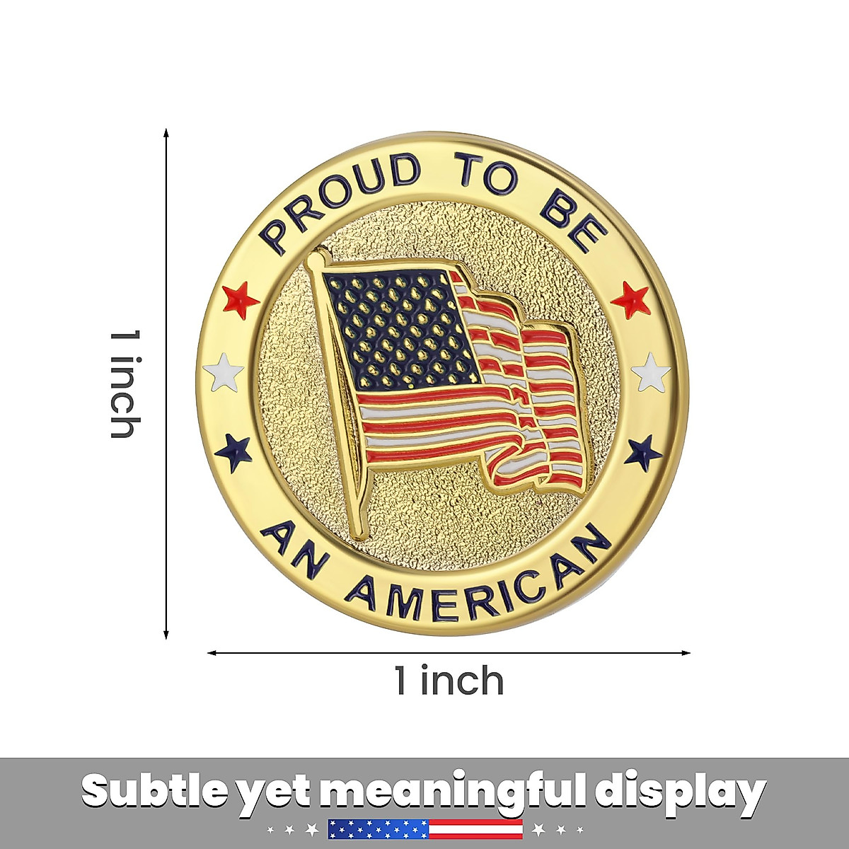 10 Pack Round American Flag Pin- Pround to Be An American Pin, Gold US Flag Lapel Pin for Memorial Day, Flag Day, Independence Day, Veterans Day