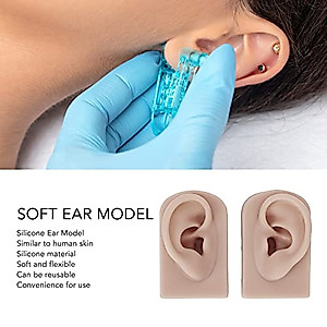Silicone Ear Model, Simulated Human Skin Silicone Piercing Model 1 Pair Reusable Versatile for Salon for Teacher(Deep Skin Color)