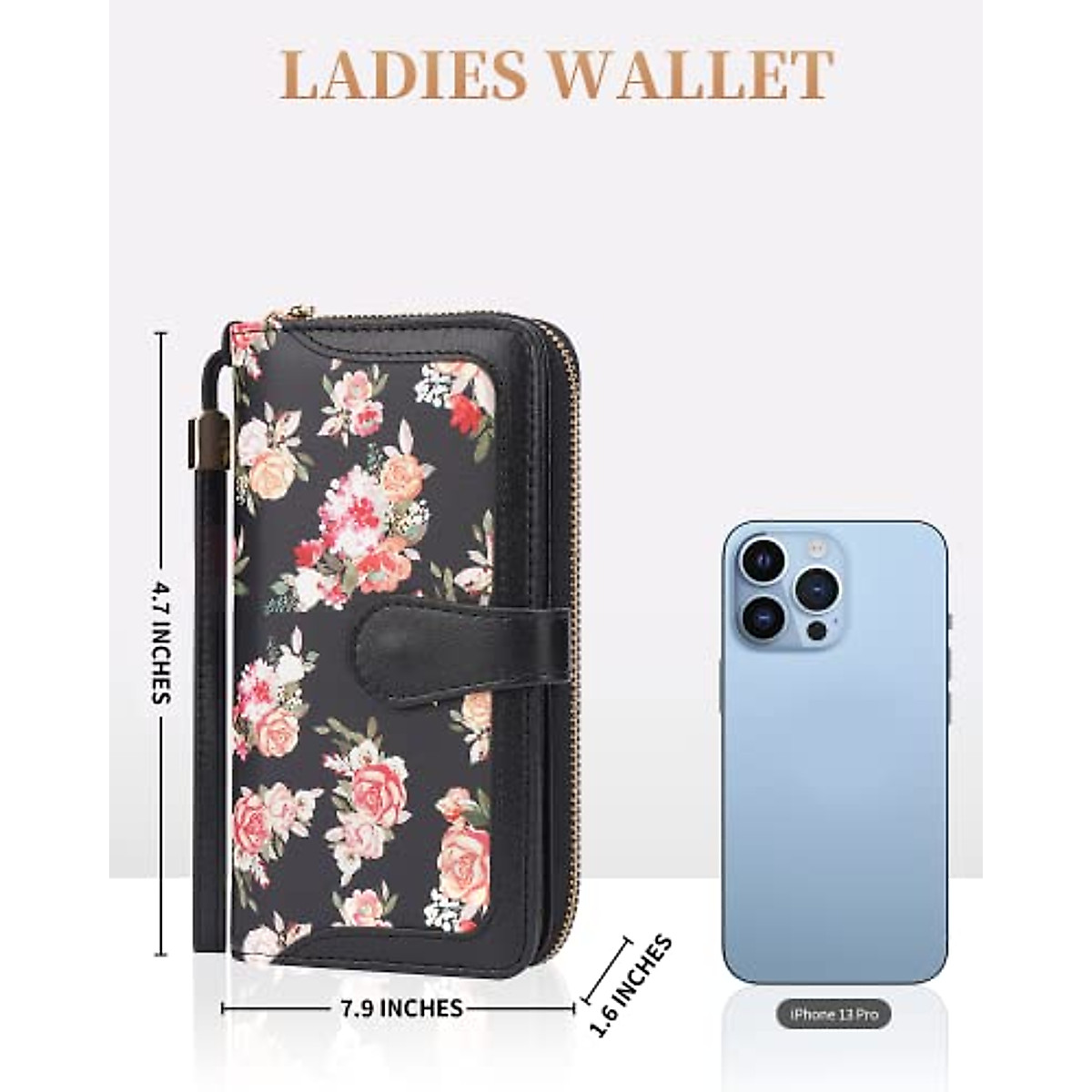 Marvolia Wristlet Wallets for Women - RFID Blocking Wallet Printed Clutch Wallet PU Leather Card Holder Ladies Wallet Zip Around Wallets - Blooming Flowers