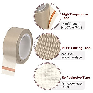 HARFINGTON Fabric PTFE Tape Roll, 1" x 33 ft High Temperature PTFE Adhesive Tape 0.13mm Thickness for Vacuum Sealer Machine Hand Impulse Sealers, Light Brown