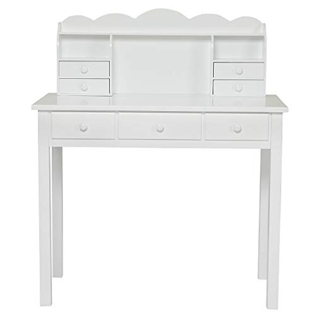 ADORNEVE Writing Desk with 7 Drawers, Home Office Desk with Hutch,Student Desk Study Table, Small White Desk, Solid Pine Wood Legs