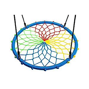 walsport 40” Spider Web Tree Swing Outdoor Saucer Tree Swing 330lb Weight Capacity Outdoor Swing for Kids Adults Extra Safe and Durable Easy to Install Red&Yellow&Blue&Green