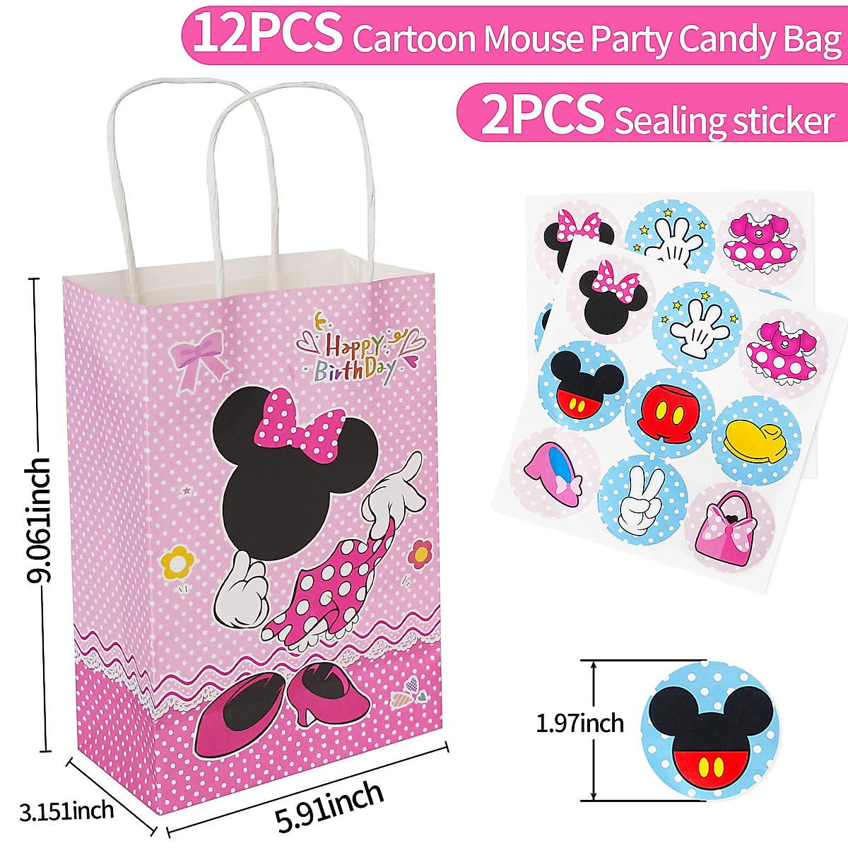 120 Pack Mouse Party Favor Set Cartoon Mouse Theme Party Supplies Includes Party Bags Keychain Silicone Bracelet Nail Stickers Headbands Shoe Decor Perfect for Kids Birthday and Classroom Game Rewards