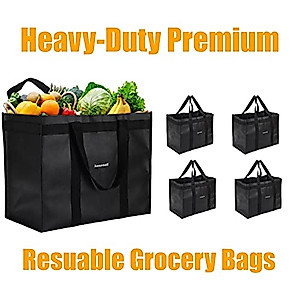 Homemell Reusable Grocery Bags Heavy Duty Foldable Shopping Bags - Extra Strength Large Size Black Collapsible Tote