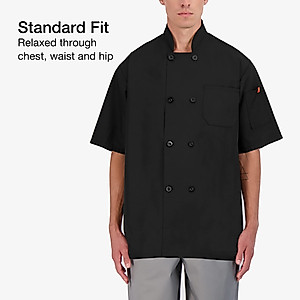 Happy Chef Men's Signature Short Sleeve Lightweight Chef Coat, Royal Blue & Black, X-Large