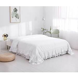 Meaning4 White Twin Duvet Cover with Ruffles and Lace Quilt Cover Egypt Cotton 68x90 Inch 1 Pieces Solid (Not Include Pillowcases and Insert)